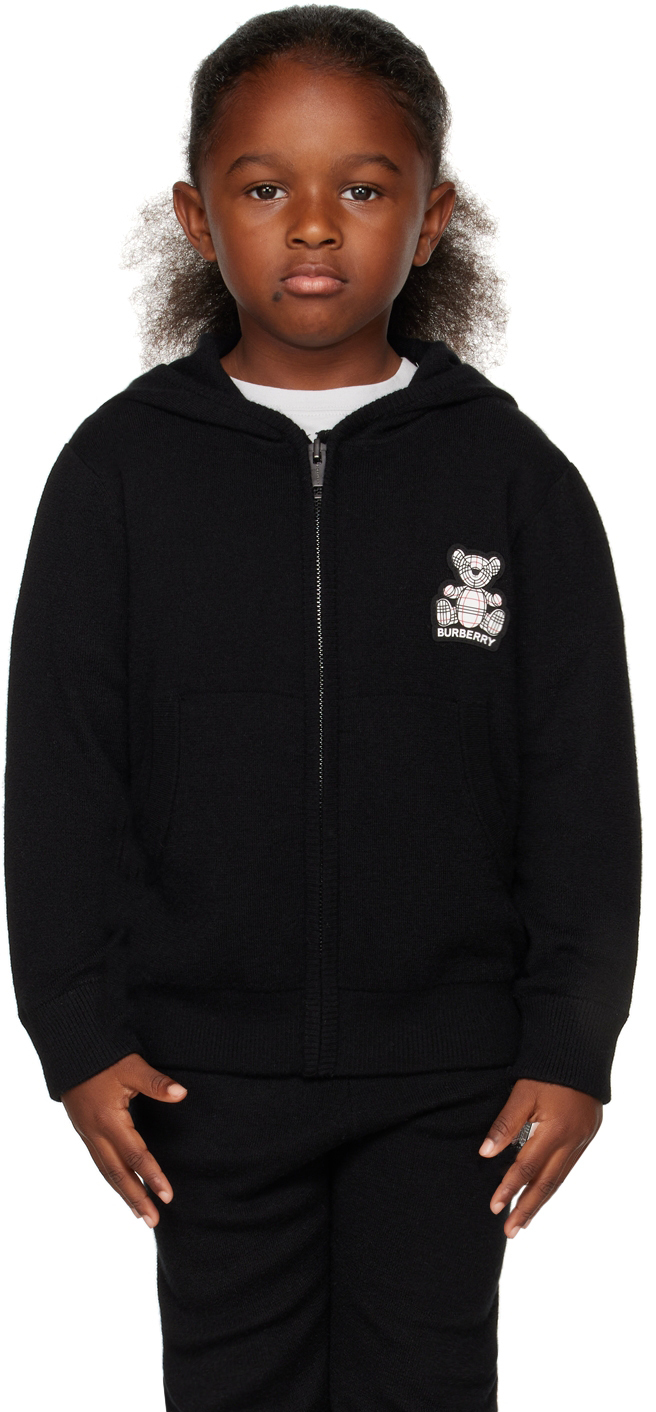 Burberry Kids Black Thomas Bear Appliqué Hoodie Burberry
