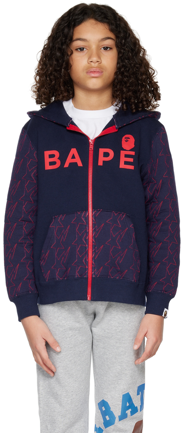 BAPE Kids Navy STA Quilting Hoodie A Bathing Ape
