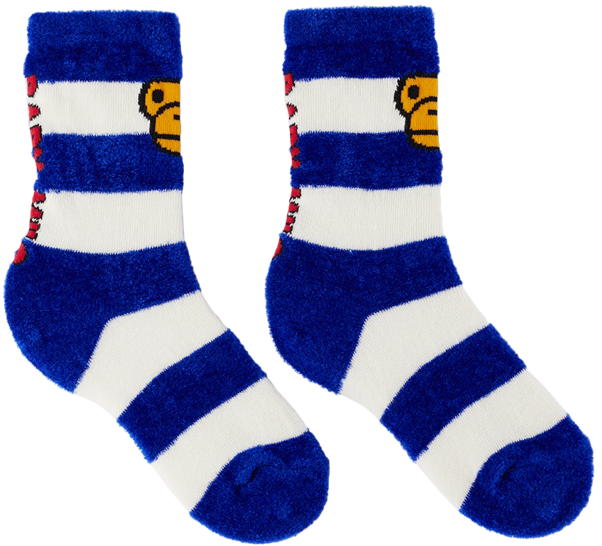 BAPE Kids Blue & White Hoop Baby Milo Socks A Bathing Ape
