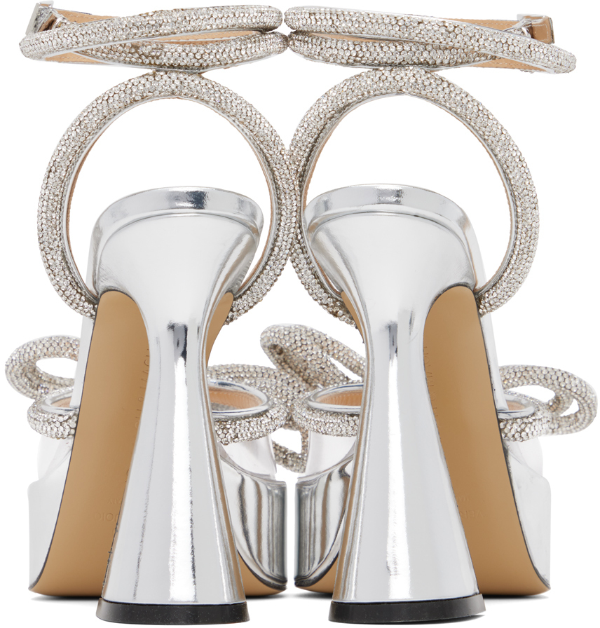 MACH & MACH Silver Double Bow Platform Heels MACH & MACH