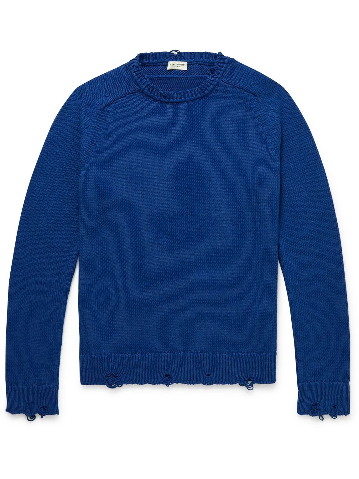 SAINT LAURENT - Distressed Cotton Sweater - Blue Saint Laurent