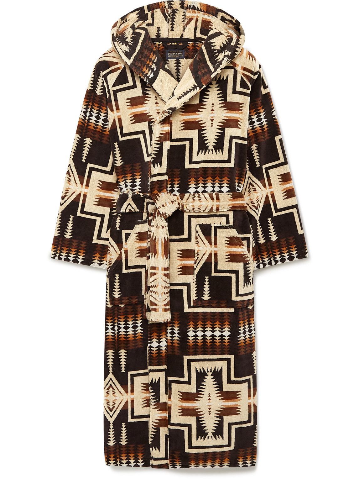 Pendleton - Cotton-Terry Jacquard Hooded Robe - Brown Pendleton