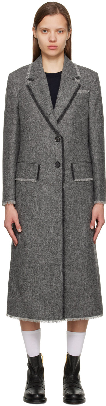 Thom Browne Gray Frayed Coat Thom Browne