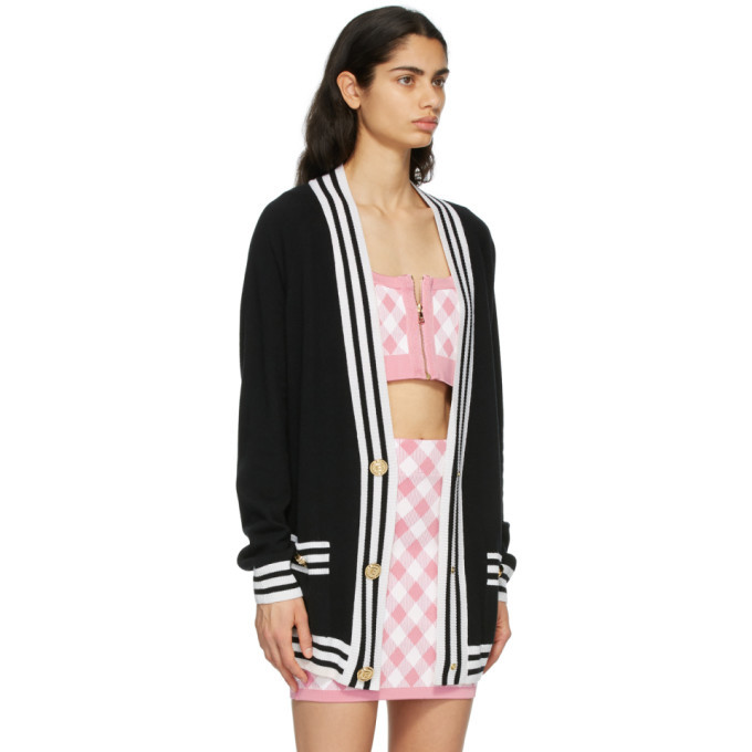 Balmain Black and White Wool Cashmere Cardigan Balmain