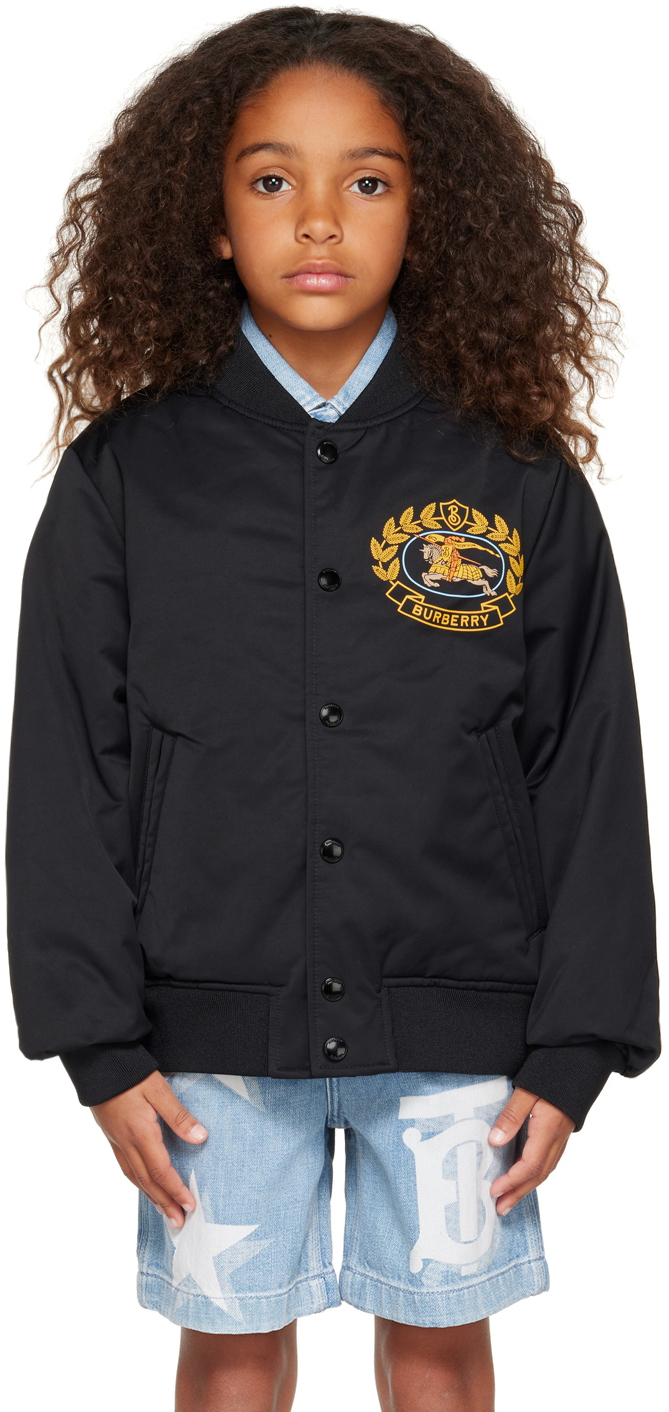 Burberry Kids Black EKD Print Bomber Jacket Burberry