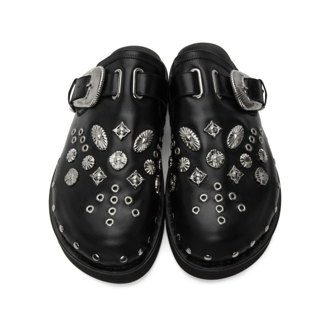 Toga Virilis Black Leather Studded Clogs Toga Virilis