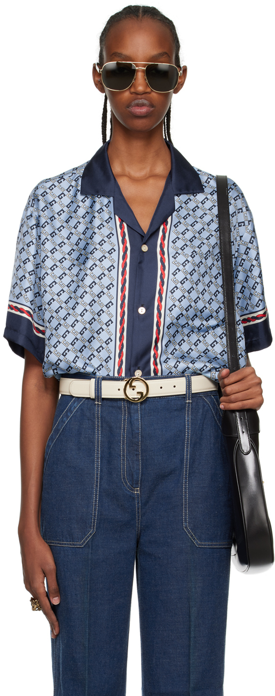 Gucci Blue Geometric Square G Shirt Gucci