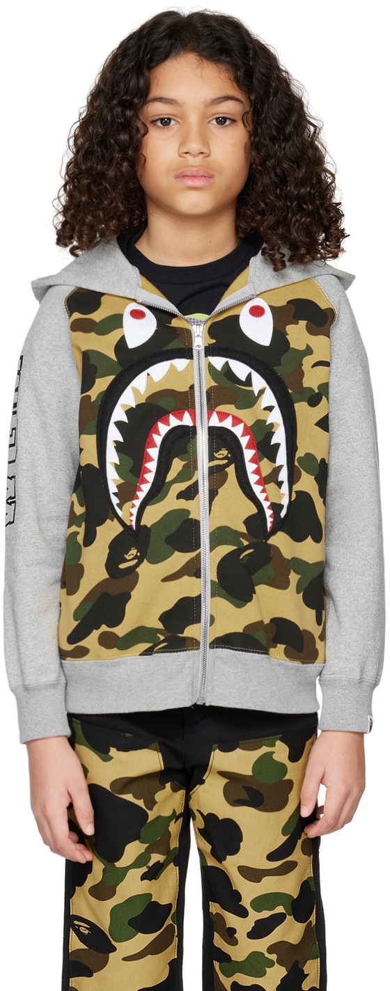BAPE Kids Gray Camo Shark Hoodie A Bathing Ape