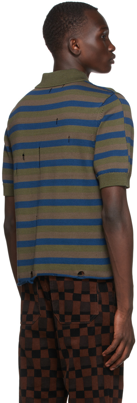 Acne Studios Khaki & Blue Distressed Polo Acne Studios