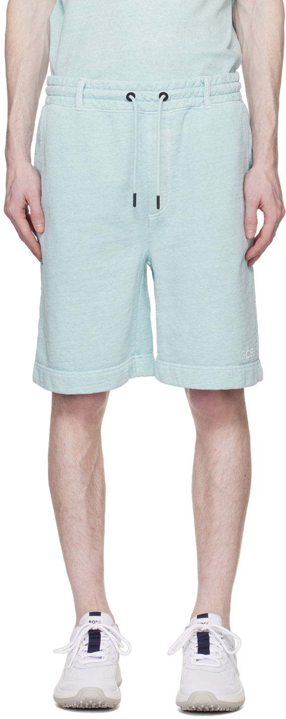 BOSS Blue Embroidered Shorts BOSS