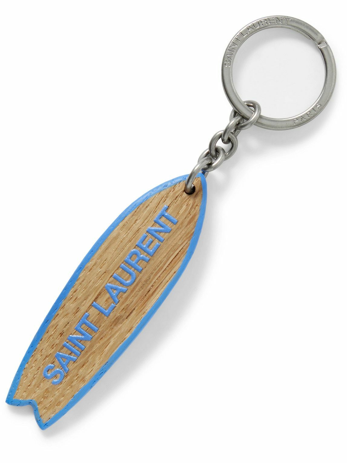 SAINT LAURENT - Surf Logo-Print Wood and Silver-Tone Key Fob - Neutrals ...