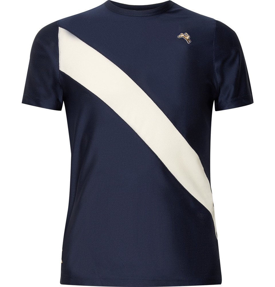 Tracksmith - Van Cortlandt Striped Stretch-Mesh T-Shirt - Navy Tracksmith