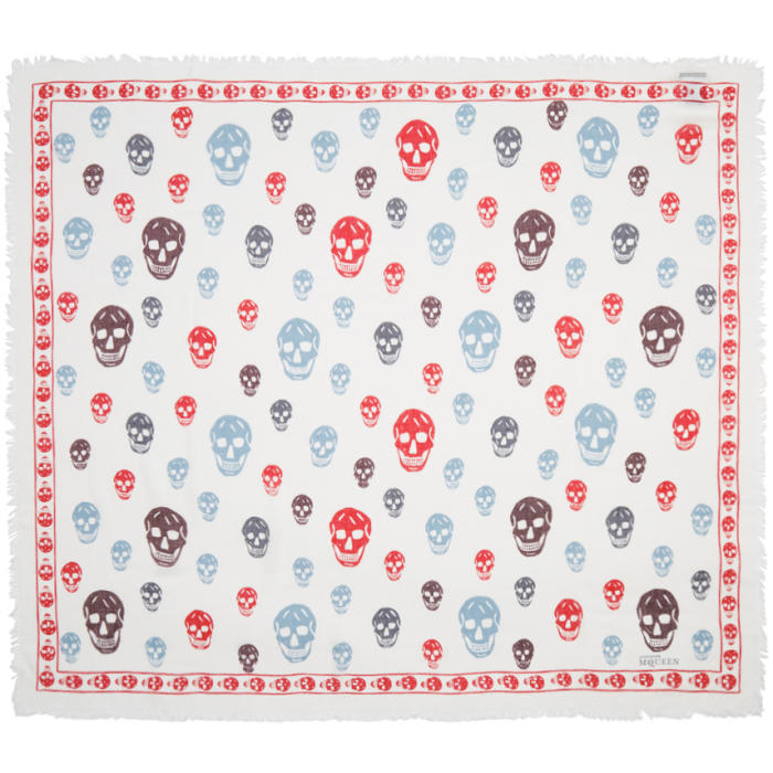 Alexander McQueen White and Red Skull Scarf Alexander McQueen