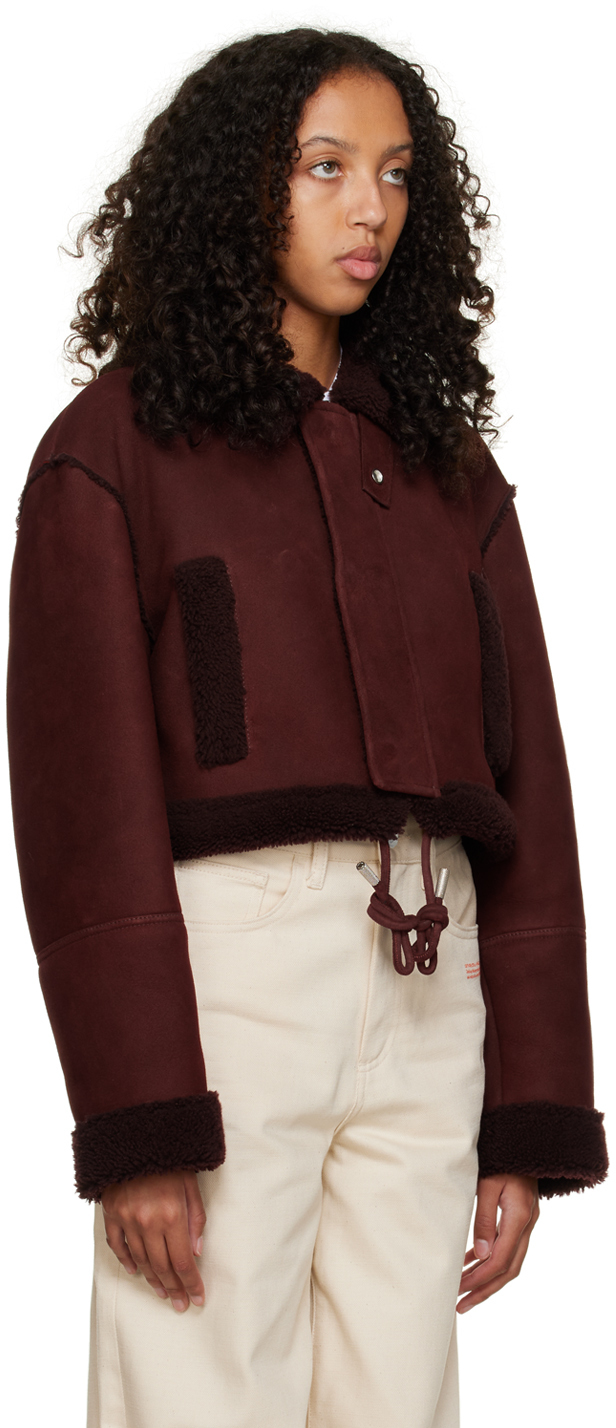 Off-White Burgundy Cropped Shearling Jacket Off-White
