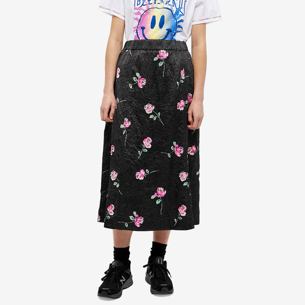 GANNI Women's Crinkled Satin Maxi Skirt in Black GANNI