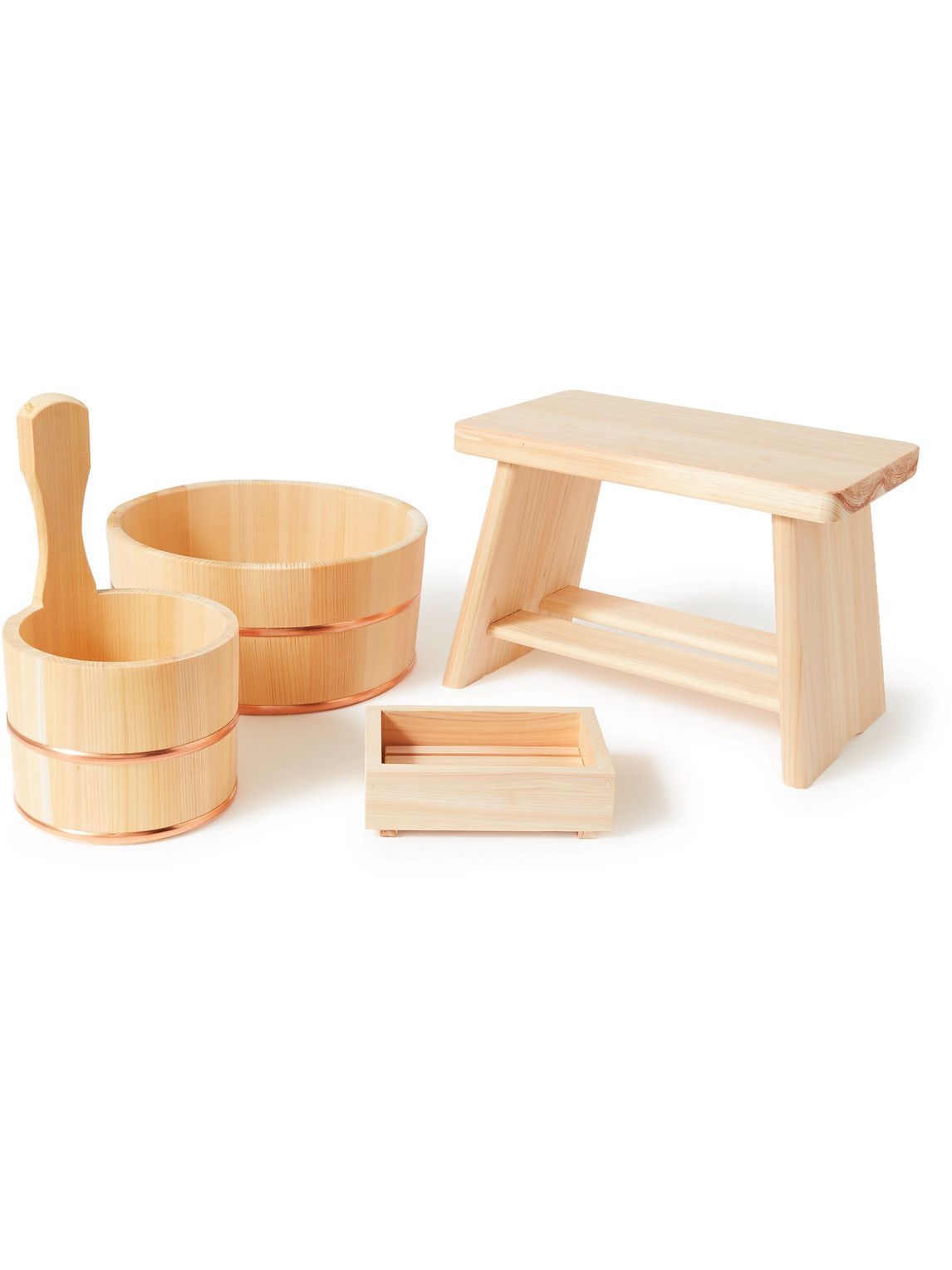 Japan Best - Hinoki Cypress Wood and Copper Bathroom Set Japan Best