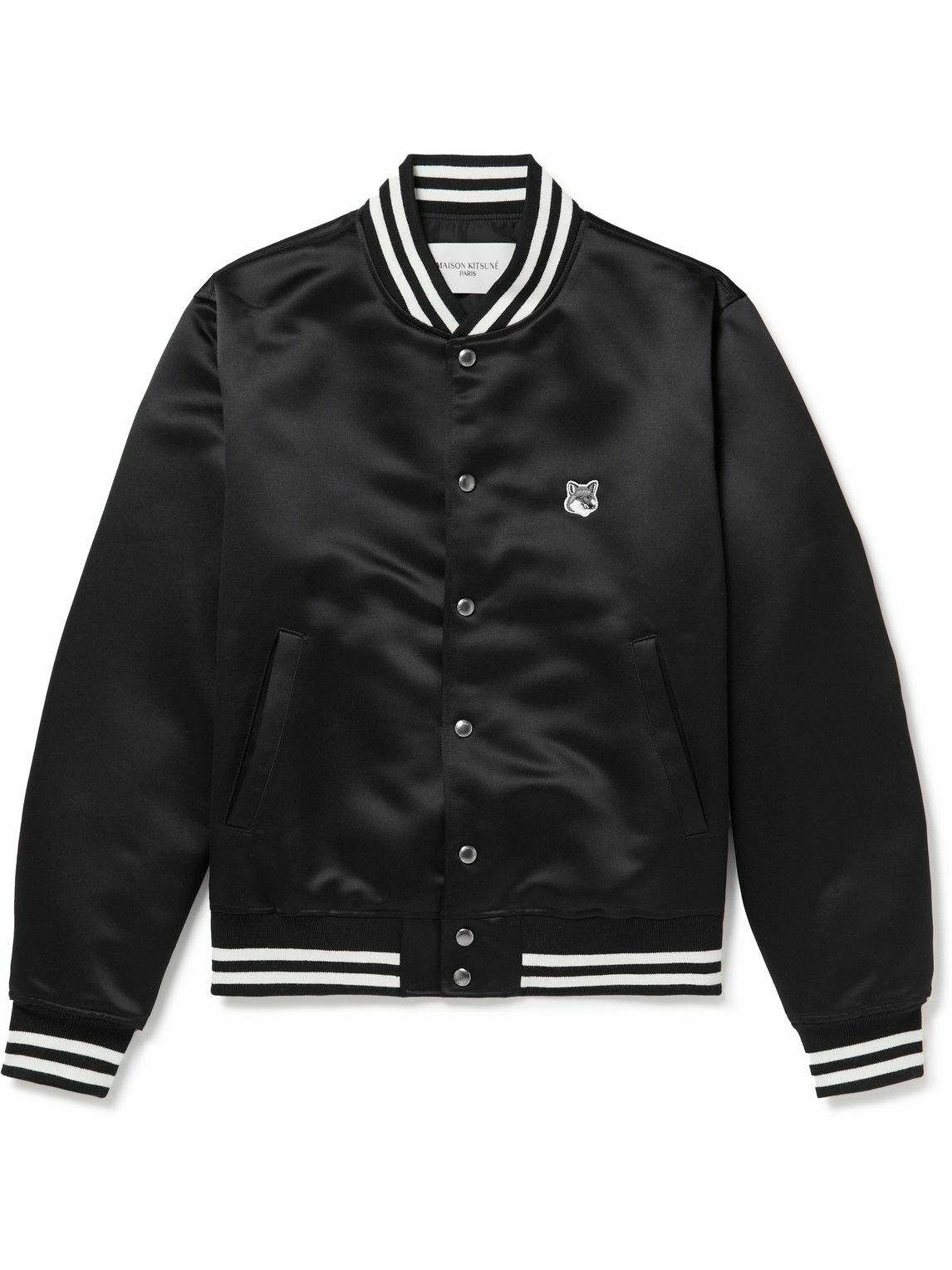 Maison Kitsuné - Logo-Appliquéd Satin Bomber Jacket - Black Maison Kitsune