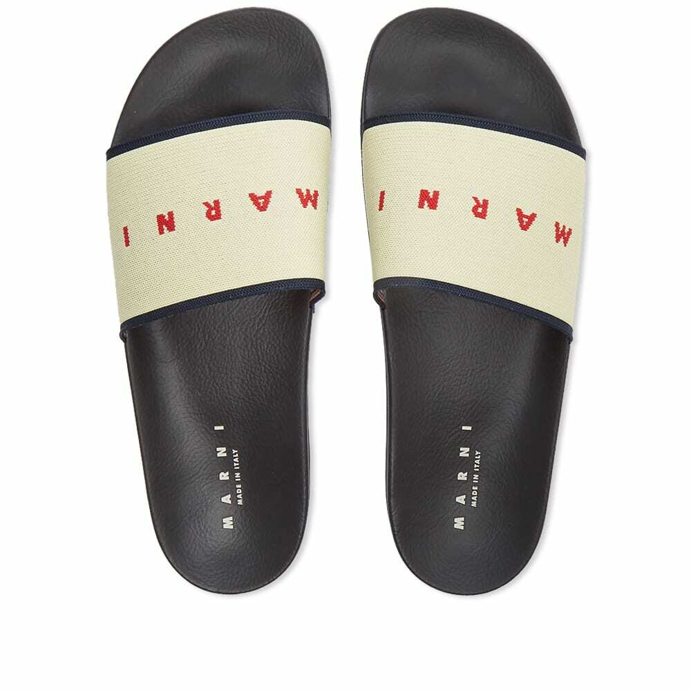 Marni Men's Jacquard Logo Slide in Ecru Black Marni