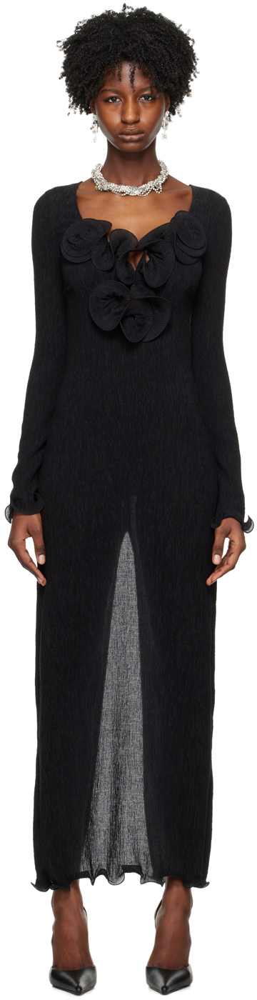 Magda Butrym Black Flower Decolte Midi Dress Magda Butrym