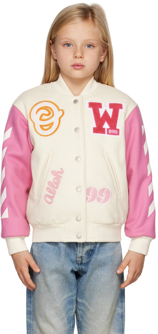 Off-White Kids Off-White & Pink Patches Bomber Jacket Off-White