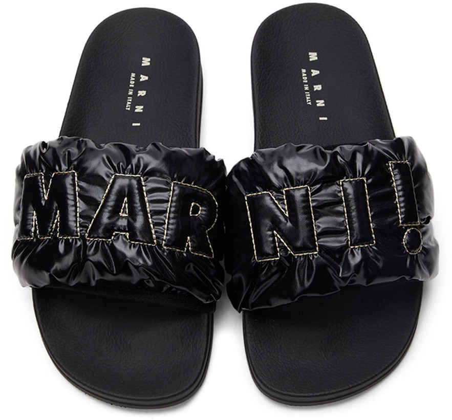 Marni Black Padded Logo Slides Marni