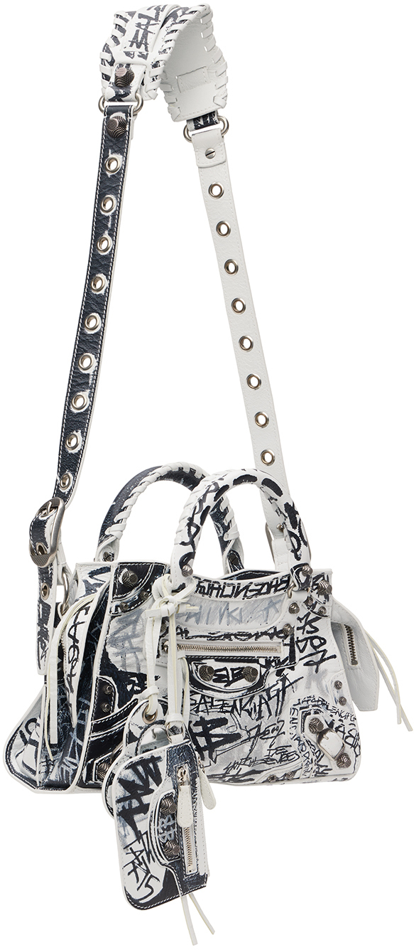 Balenciaga White & Black XS Neo Cagole Bag Balenciaga