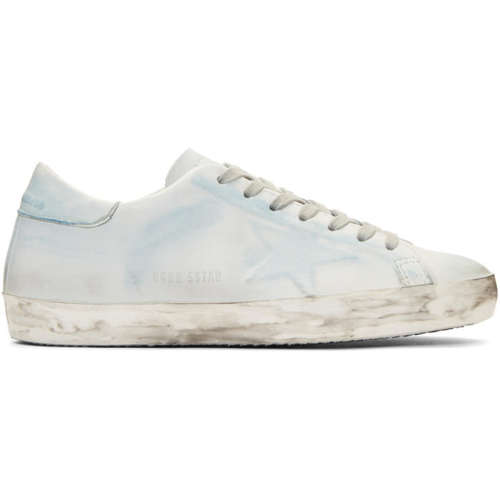 Golden Goose White and Blue Superstar Sneakers Golden Goose Deluxe Brand