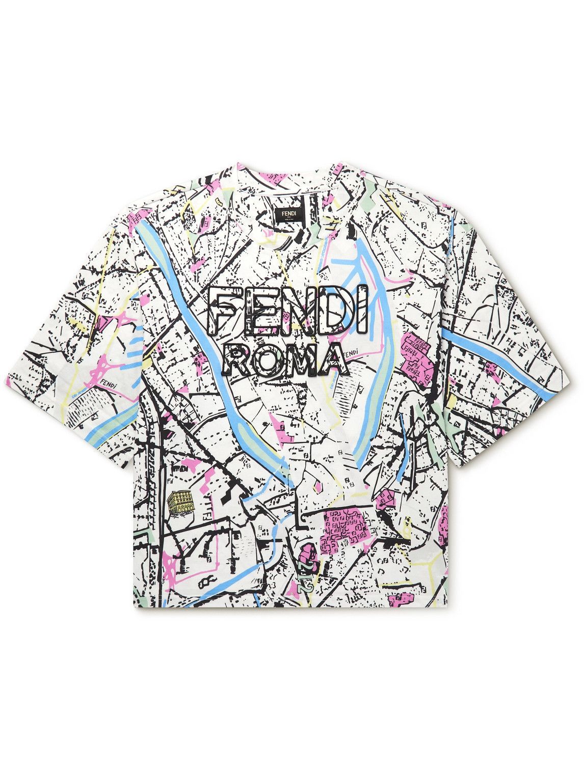 Fendi - Logo-Embroidered Printed Cotton-Jersey T-Shirt - Multi Fendi