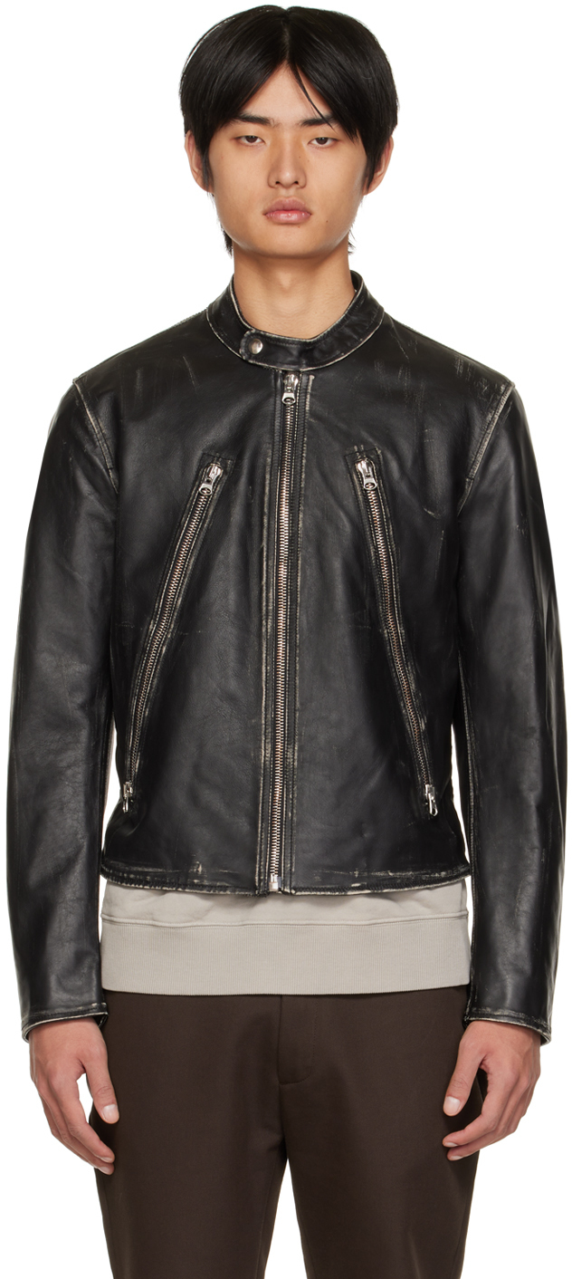 MM6 Maison Margiela Black 6 Bomber Leather Jacket MM6 Maison Margiela