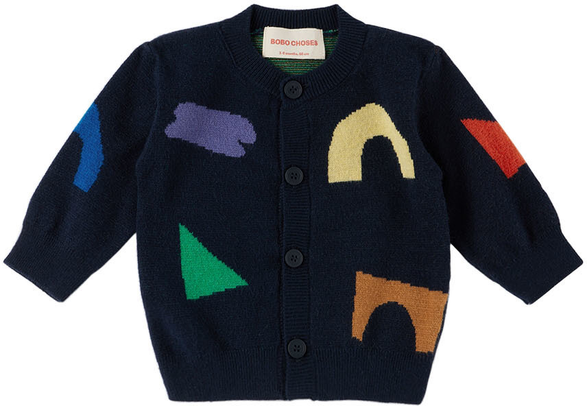 Bobo Choses Baby Navy Playful Jacquard Cardigan Bobo Choses