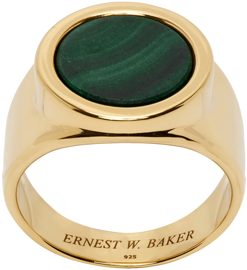 Ernest W. Baker Gold Malachite Stone Ring Ernest W. Baker