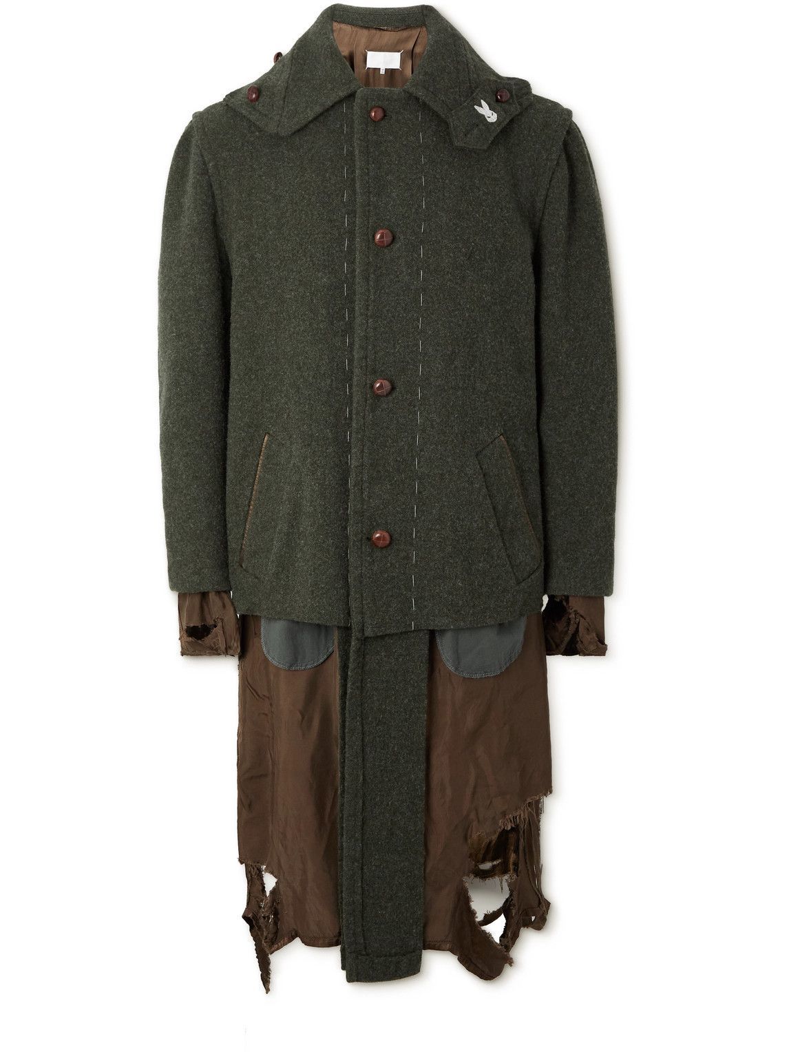 Maison Margiela - Logo-Appliquèd Distressed Wool-Blend Jacket - Green ...