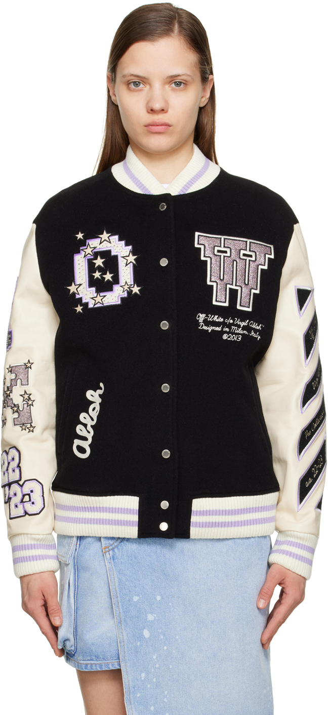 Off-White Black & Off-White Embroidered Bomber Jacket Off-White