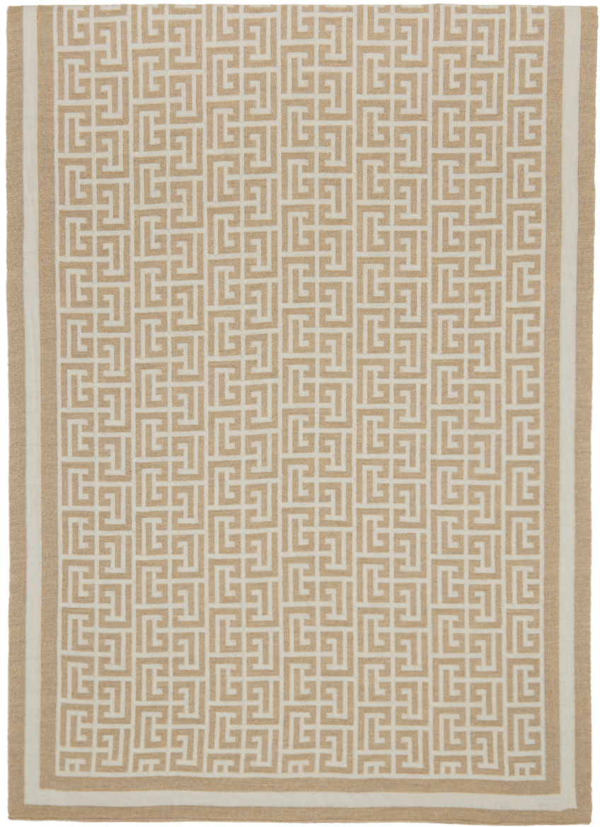 Balmain Beige & Off-White Monogram Scarf Balmain