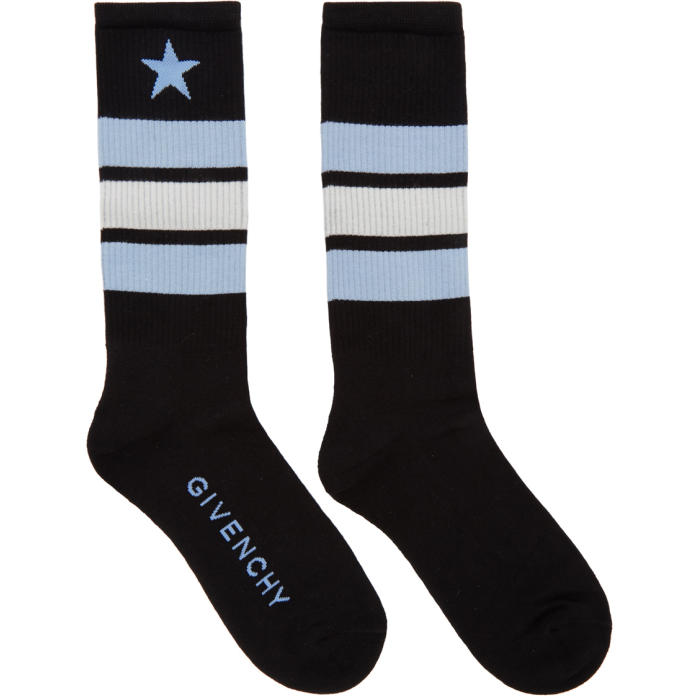 Givenchy Black and Blue Stripes and Star Logo Socks Givenchy