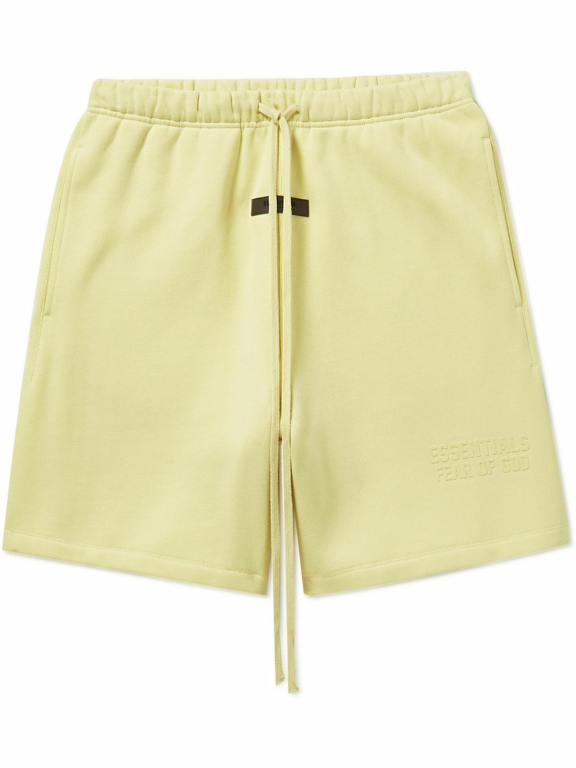 FEAR OF GOD ESSENTIALS - Logo-Flocked Cotton-Blend Jersey Drawstring Shorts - Yellow Fear Of God ...