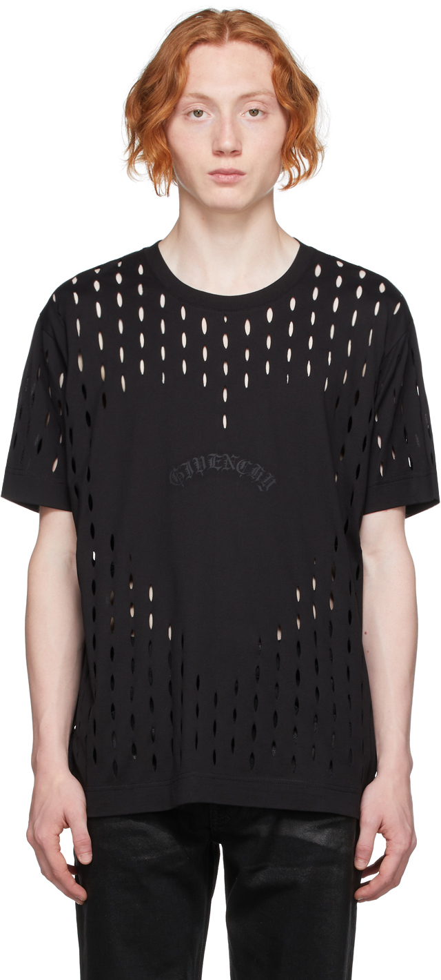 Givenchy Black Slashed Heart Gothic Logo T-Shirt Givenchy
