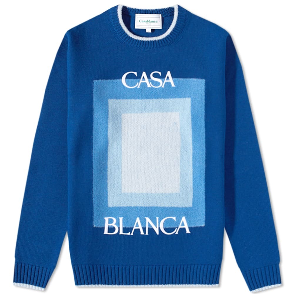 Casablanca Men's Intarsia Logo Crew Knit in Navy Casablanca