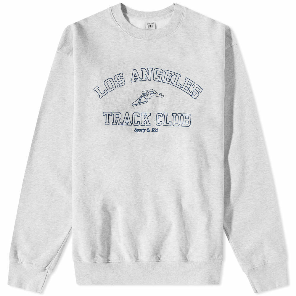 Sporty & Rich Track Club Crew Sweat in Heather Grey/Navy Sporty & Rich
