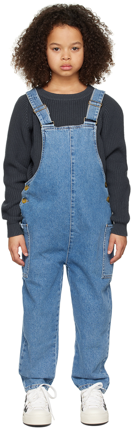 Repose AMS Kids Blue Embroidered Denim Overalls Repose AMS