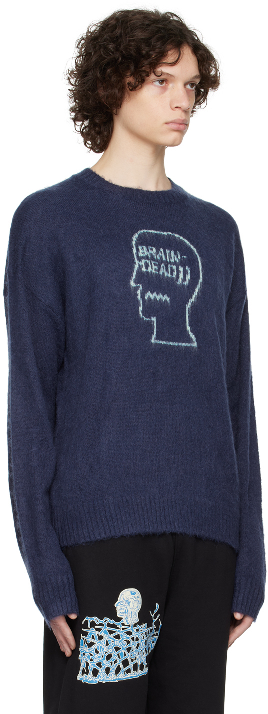 Brain Dead Navy Logohead Pile Sweater Brain Dead