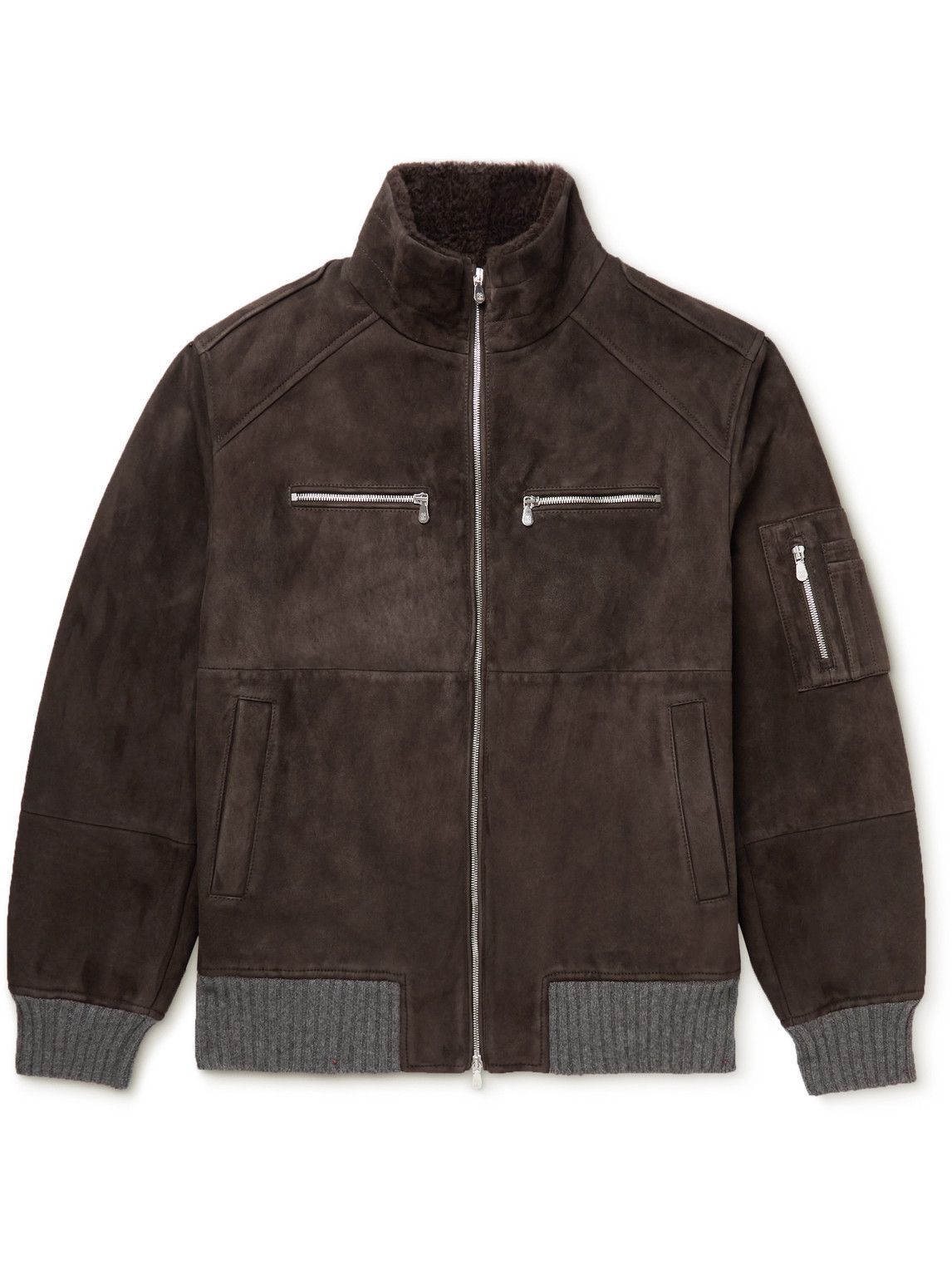 Brunello Cucinelli - Shearling-Lined Cashmere-Trimmed Suede Bomber ...