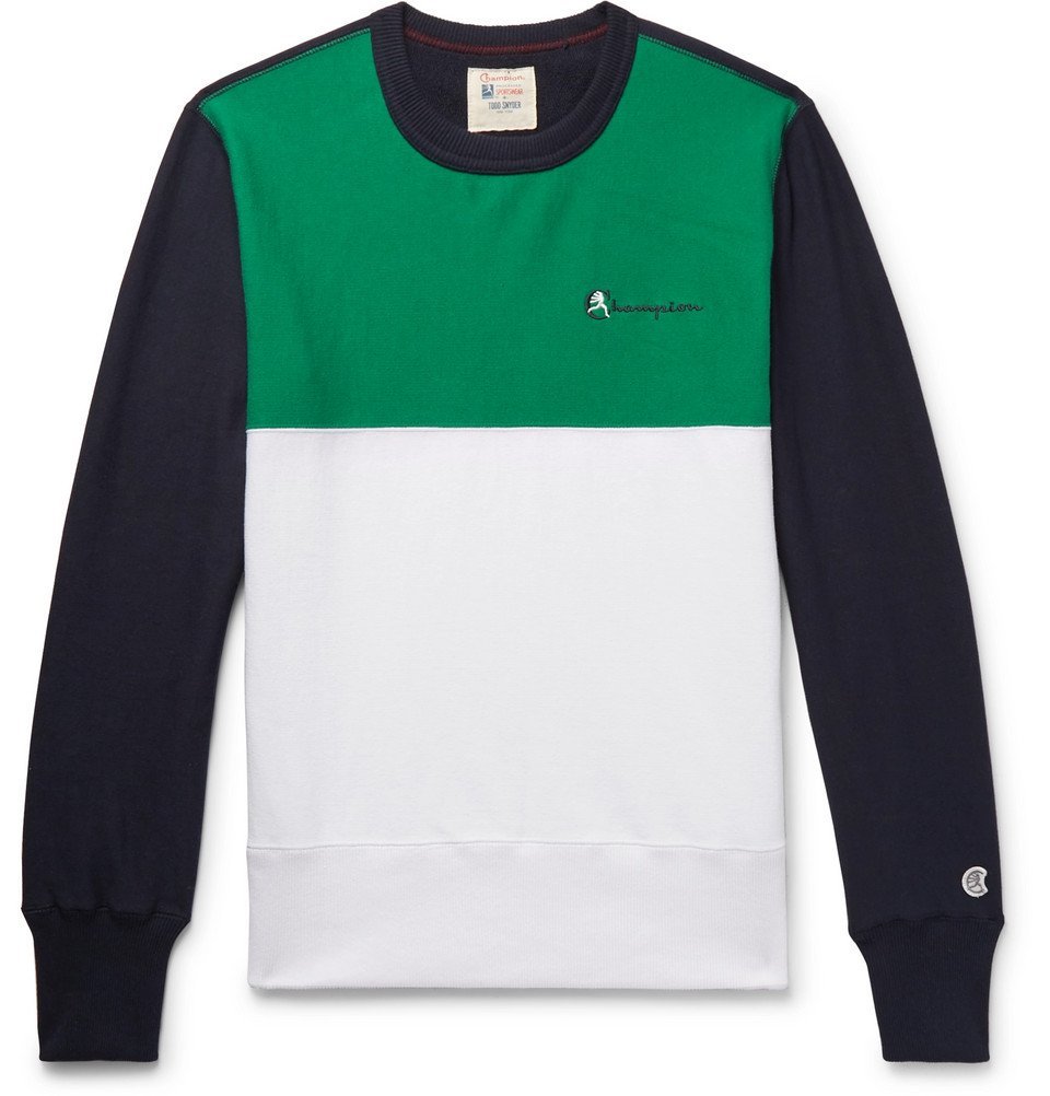 Todd Snyder Champion - Logo-Embroidered Colour-Block Loopback Cotton ...