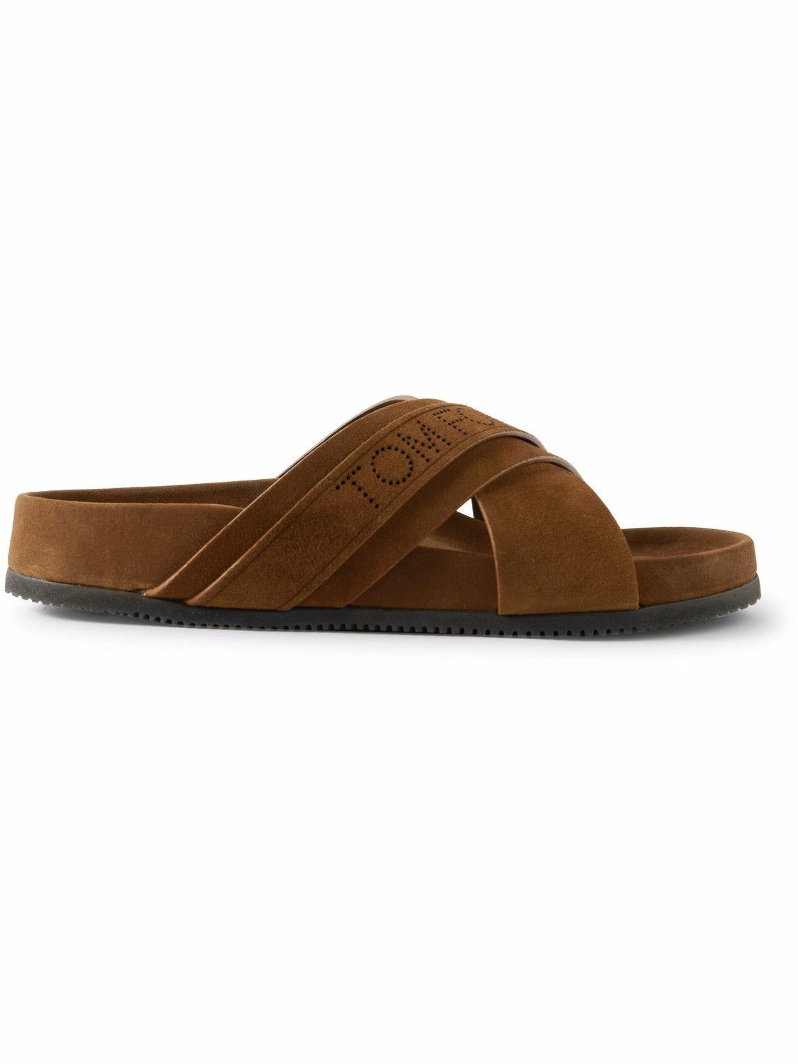 TOM FORD - Wicklow Perforated Suede Slides - Brown TOM FORD