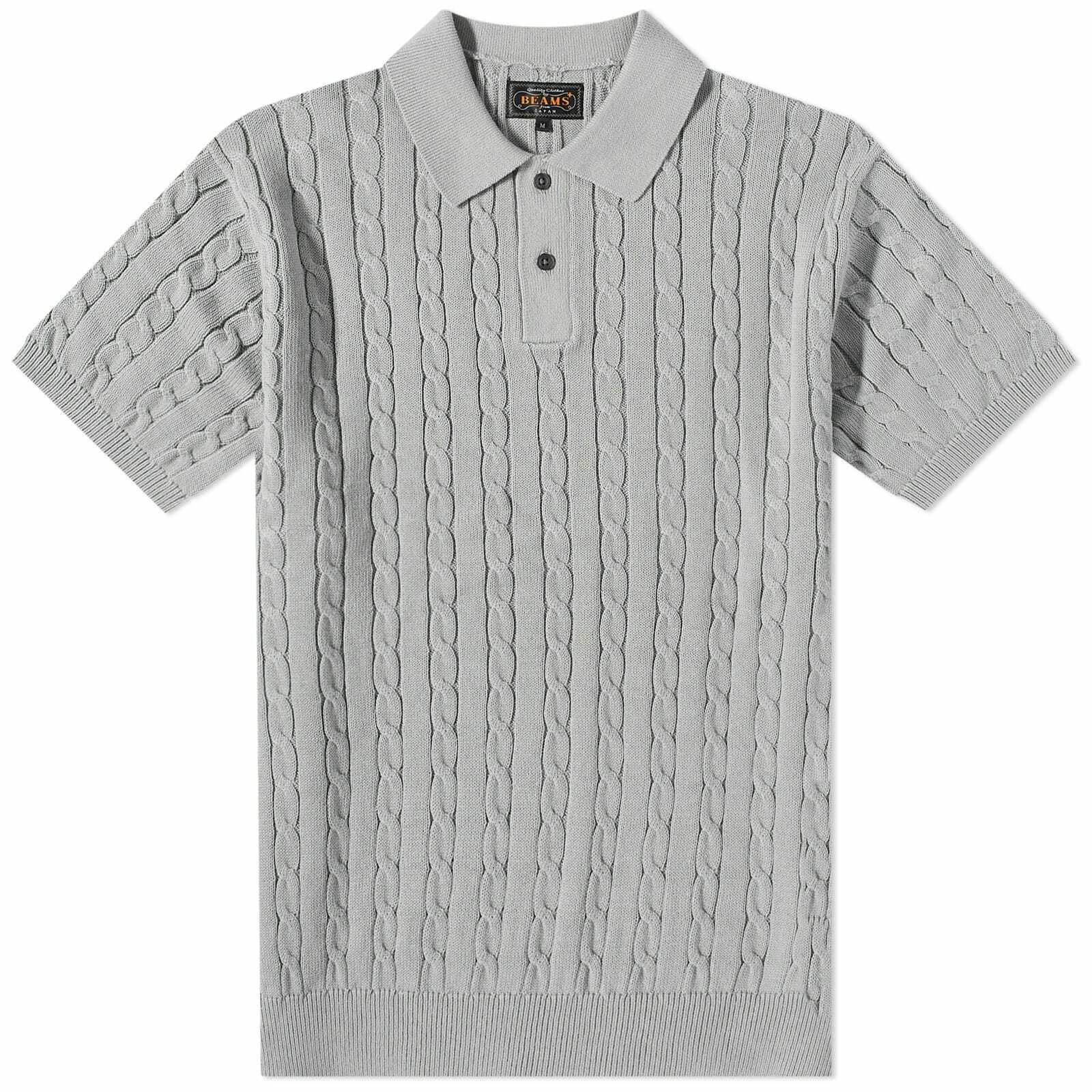 Beams Plus Men's Cable Knitted Polo Shirt in Ice Blue Beams Plus