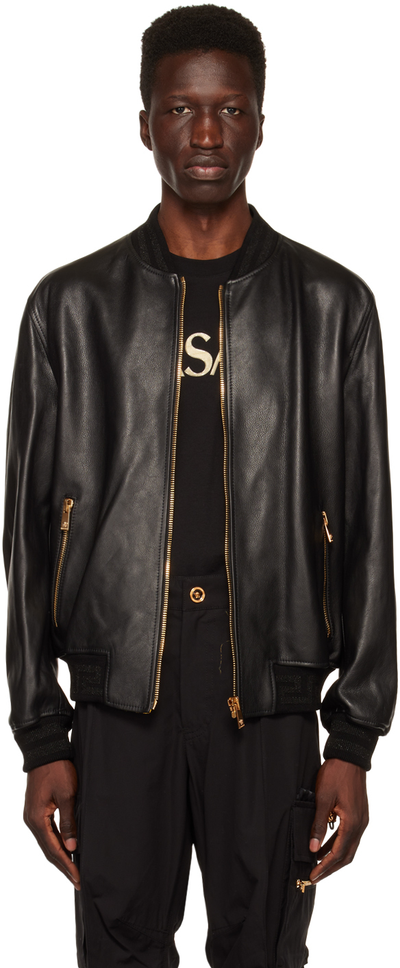 Versace Black Greca Leather Jacket Versace