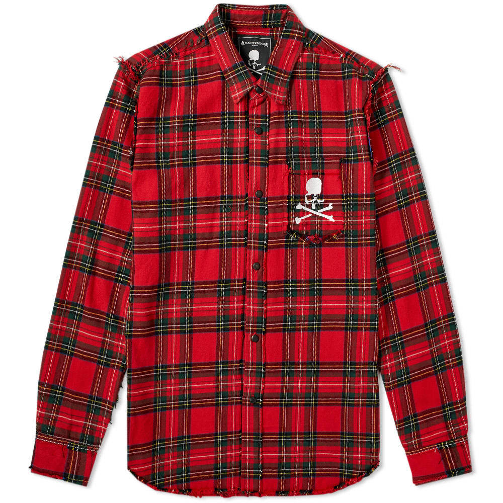 MASTERMIND WORLD Embroidered Skull Check Flannel Shirt Red MASTERMIND WORLD