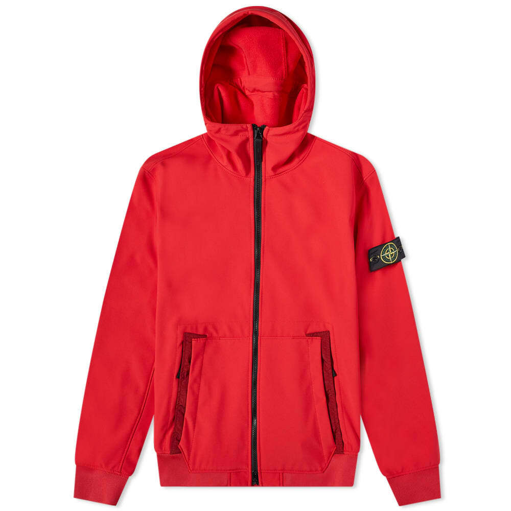 Stone Island Men's Soft-Shell Hooded Jacket in Red Stone Island