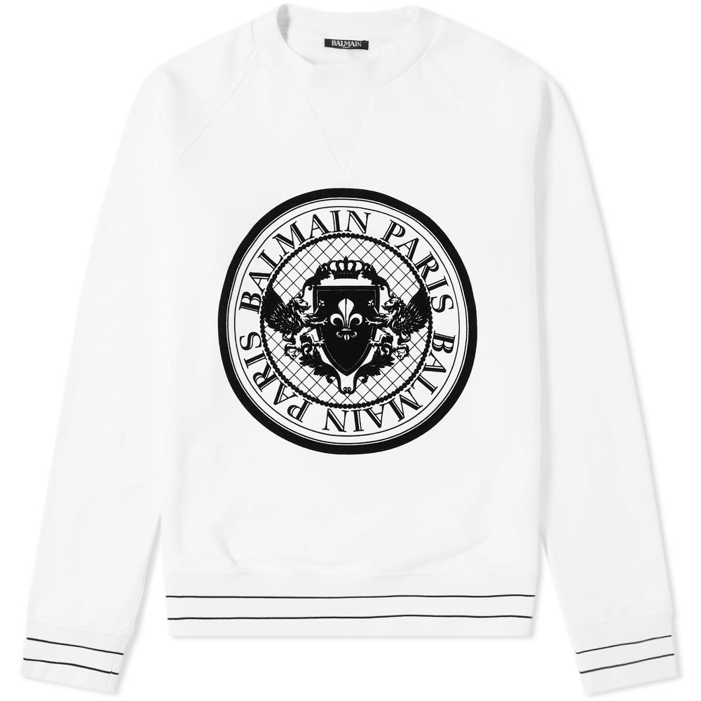Balmain Circle Logo Flocked Sweat White Balmain