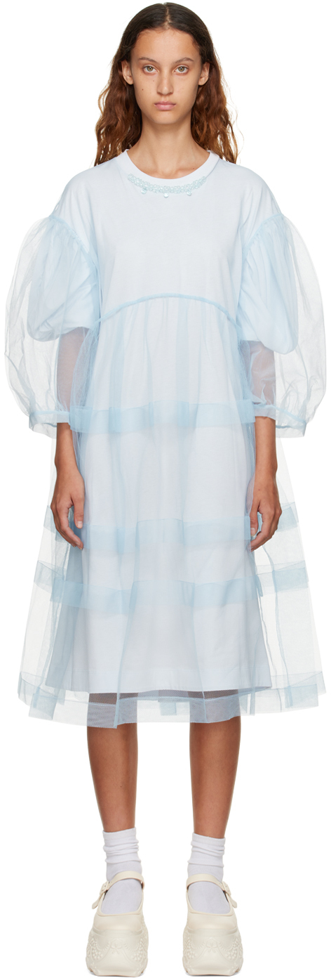 Simone Rocha Blue Tiered Midi Dress Simone Rocha